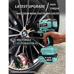 Cordless Impact Wrench,1/2 Impact Gun，850NM(627ft·lbs) High Torque 2200 RPM,Brushless Motor，with a 10C 4.0Ah Li-Ion Battery and Fast Charger，Suitable for family cars，Construction work on site