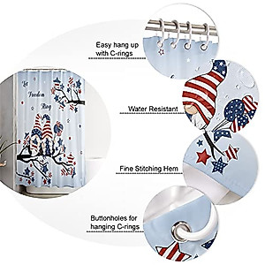 4Pcs Bath Set Home Decor, Freedom Gnomes Bathroom Waterproof Shower Curtain with Hook, 4th of July Patriotic Memorial Flag Day Large Runner Rugs, Toilet Lid Cover and U-Shaped Bath Mat, 66"x72"
