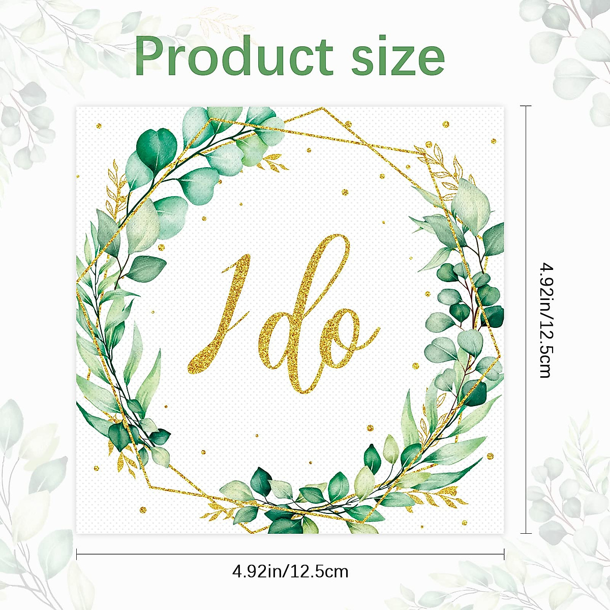 100PCS Sage Green Napkins for Bridal Shower Eucalyptus I Do Wedding Napkins Green Gold Foil Decorative Papers for Bridal Shower Engagement Party Dessert Beverage Table Party Supplies