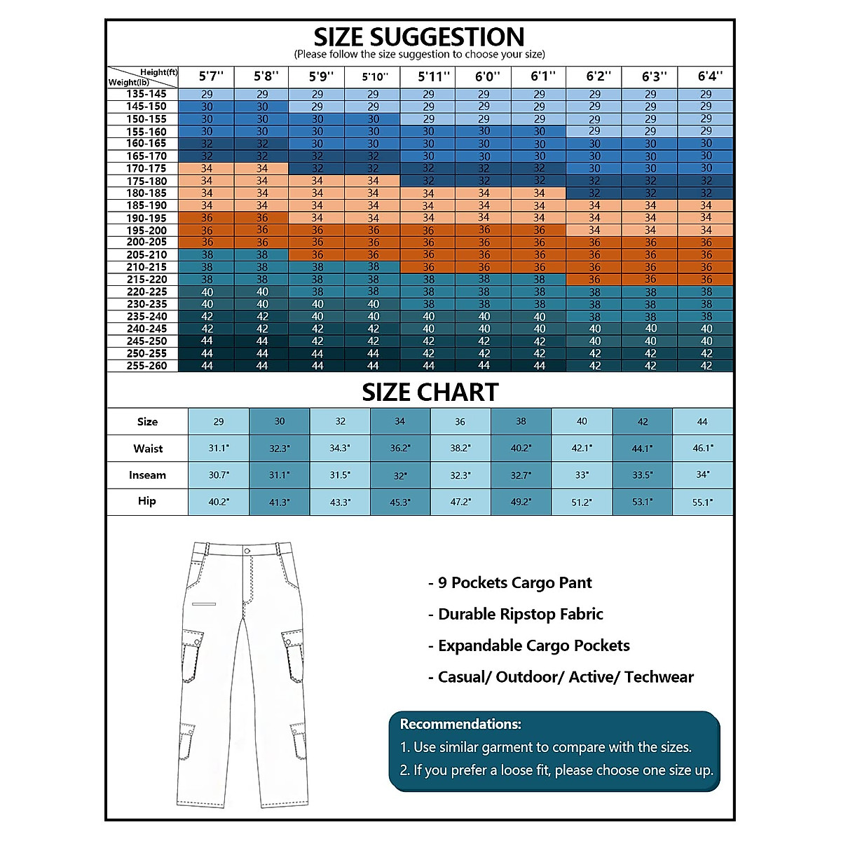 TRGPSG Cargo Pants for Men, Cotton Camo Casual Pants, Relaxed Fit Work Pants with Multi-Pocket 5334 Black 32