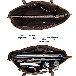 TIDING Vintage Full Grain Leather Tote Shoulder Bag for Women Business Work Satchel Handbag with Top Handles