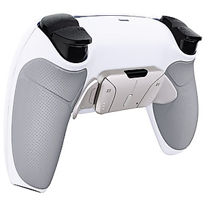 eXtremeRate Silver Real Metal Buttons (RMB) Version RISE4 Remap Kit for PS5 Controller BDM-010 020 w/Gray Rubberized Grip White Redesigned Back Shell, Upgrade Board, 4 Back Buttons for PS5 Controller