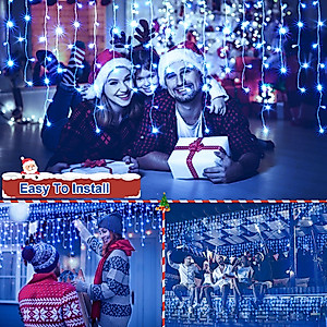 JXLEDAYY Christmas Lights Super Long 1280 LED 131 FT LED String Lights with 240 Drops Plug in 8 Modes Christmas Decoration for Holiday Wedding Party Bedroom Garden Patio Outdoor Indoor (Blue)