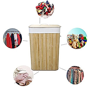 Clothes Laundry Hamper with 2 Removable Liner Bags,Handwoven Bamboo Laundry Basket with Easy Carry Handles
