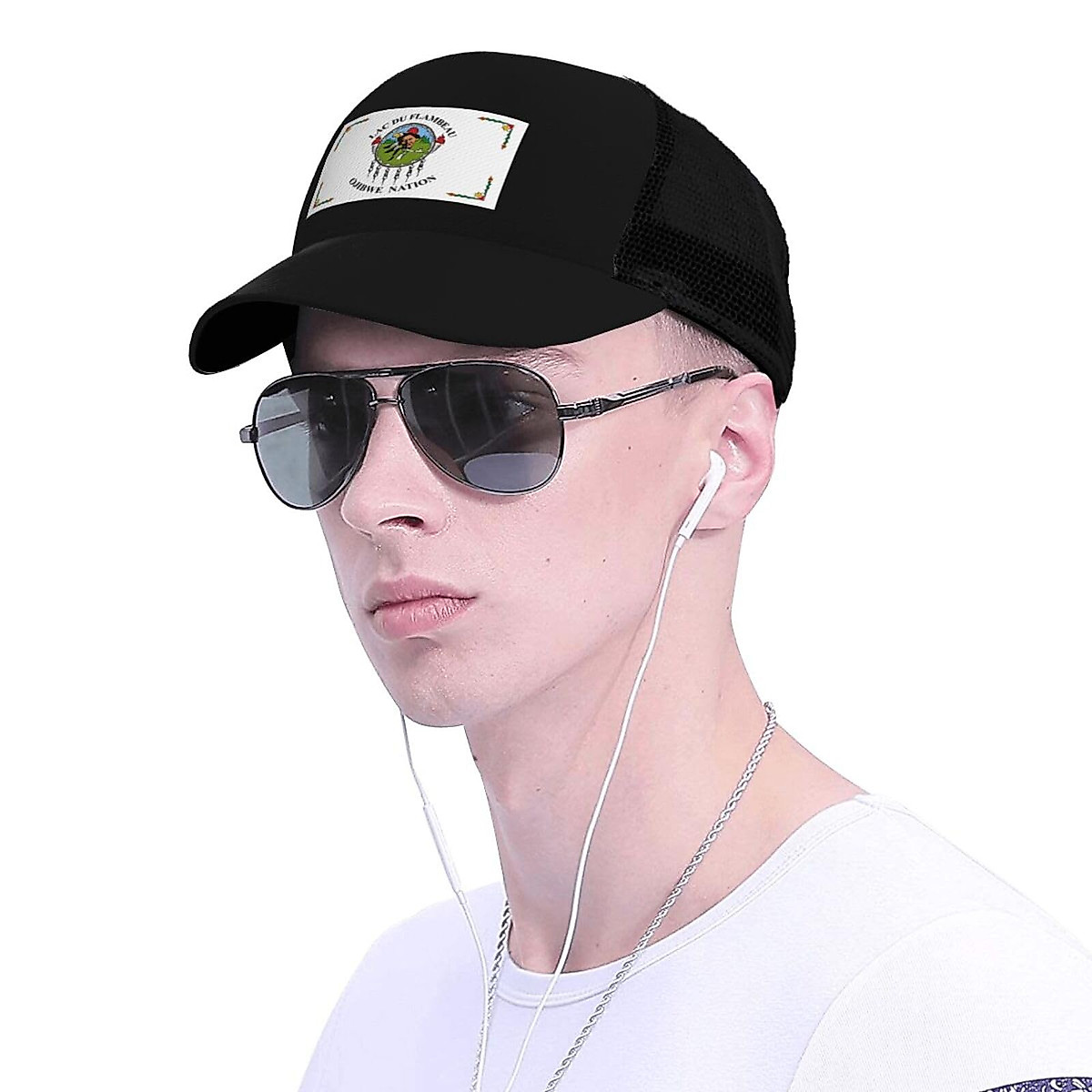 IMEEGIEN Flag of The Lac Du Flambeau Ojibwe Nation Baseball Cap for Men Women Adjustable Breathable Mesh Baseball Caps Outdoor Sports Trucker Hat Black