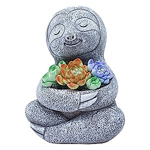 Happyyami Courtyard Garden Decoration Resin Flower Plant Pot Animal Statue Bradypode Figurine Jungle Figurines for Landscape Bonsai Crafts Decorations Mini Sloth Figure