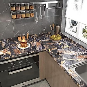 XRUIBZI Blue Marble Wallpaper Peel and Stick 35.4'' x196'' Marble Contact Paper Countertop Peel and Stick Waterproof Blue Self Adhesive Removable Wall Paper Cabinet Covering for Kitchen Home Décor