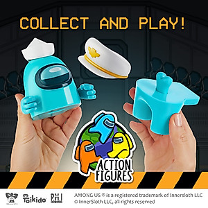 P.M.I. Among Us Action Figure | One of Four 4.5-Inch-Tall Collectibles | Among Us Toys and Playable Mini Toys | Cyan Crewmate in The White Folded Hat with Hidden Hat and Hands