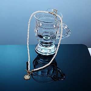 Initial Choker Pearl Necklace for Women, 14K Gold Plated Handmade 4MM Simulated Pearl Necklace Choker Dainty Toggle Clasp M Initial Coin Pendant Pearl Necklace Jewelry Gifts for Women (M)