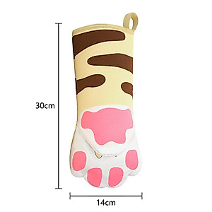 Oven Mitts, 1 Pair Cute Cat Claws Heat Resistant Cooking Baking Gloves Non-Slip Kitchen Oven Mitts Thick Cotton Lining Anti-Scald Pot Holders Oven Gloves Microwave Oven Mitts Kitchen Tool Home Decor