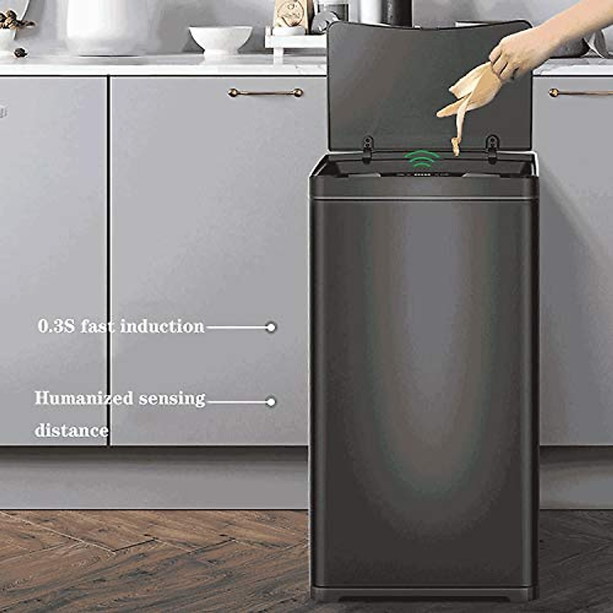 LXXSH 13 Gallon Stainless Steel Automatic Trash Can Large Metal Indoor Trash Can with Lid, Powered by Batteries (not Included) (Size : B)