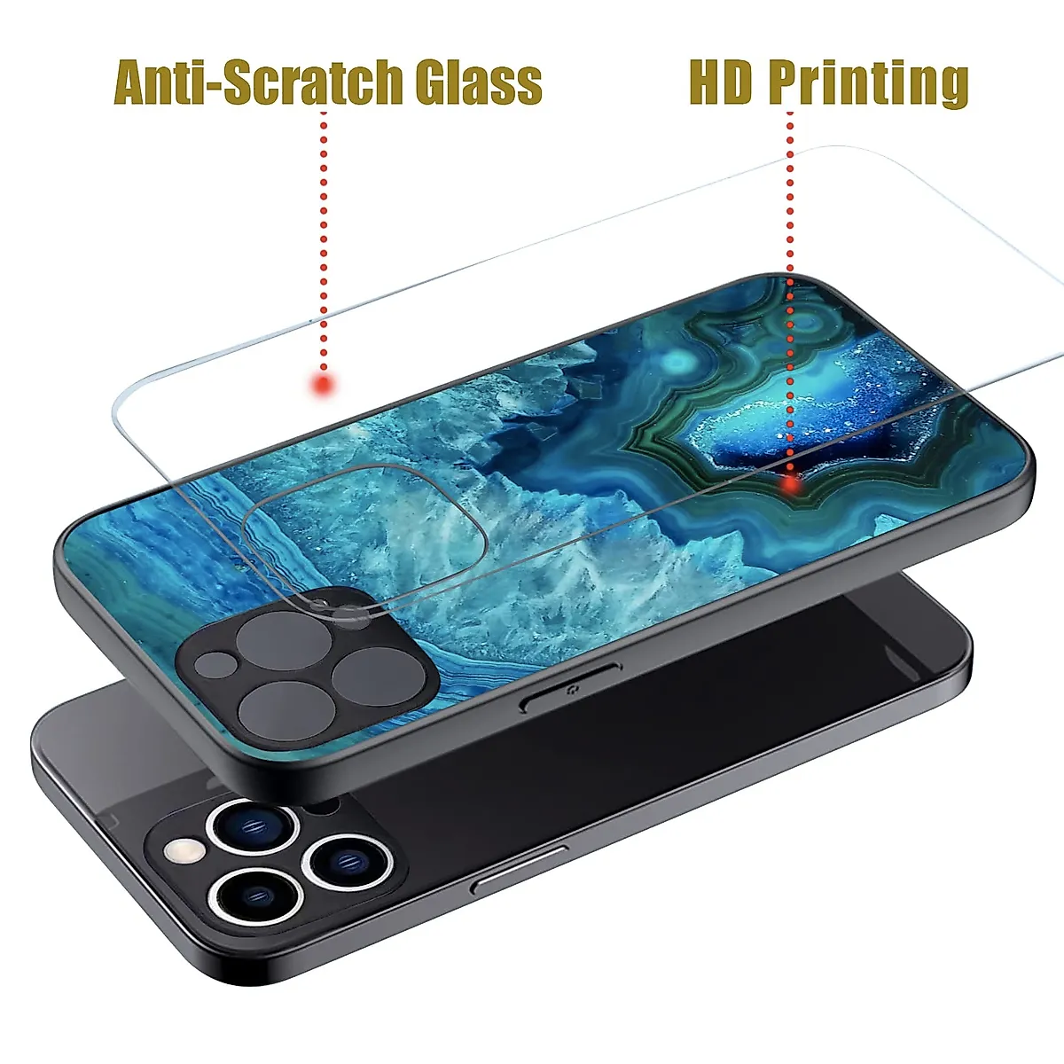 Tabavsit for iPhone 14 Pro Case, Full Surrounding Camera Protection, Agate Marble Personalized Anti-Scratch Glass Design On The Back, Shockproof Bumper, Protective Cover for iPhone14procase