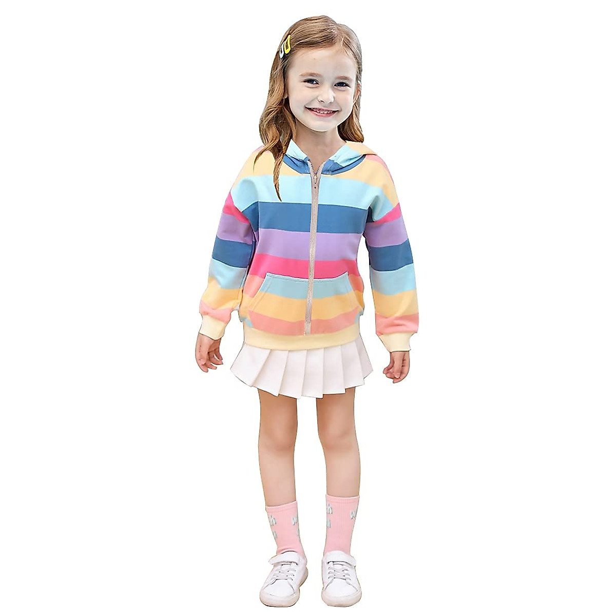 DDSOL Toddler Girls Zip-up Hoodie Jacket Rainbow Sweatshirts Long Sleeve Shirt Kids Playwear Clothes Size 3T 4T