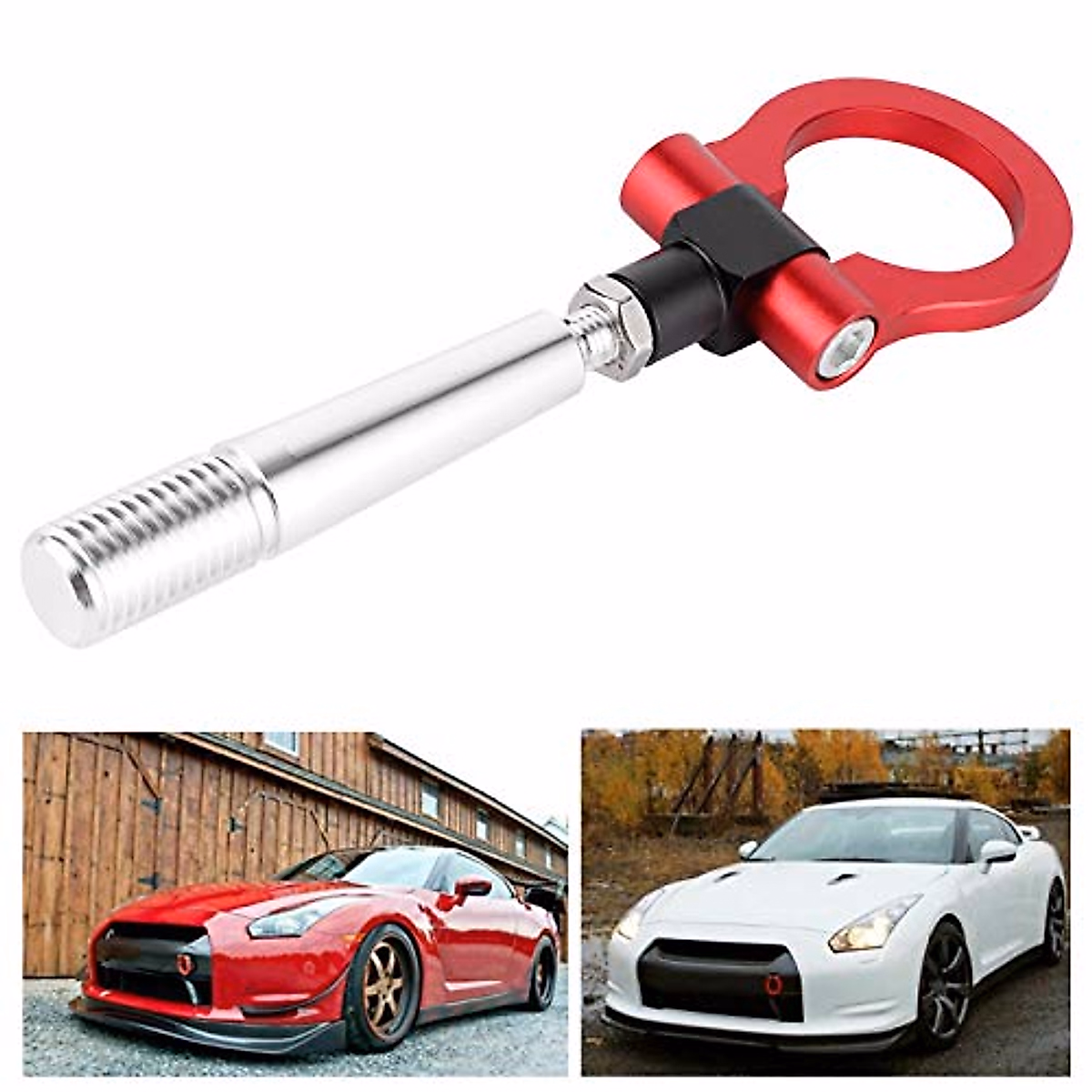 Car Tow Hook, Fydun CNC Aluminum Tow Hook for JDM Style Screw on Track Racing Towing Ring Car Auto Trailer Ring Fit for Infiniti FX35/FX45/FX50 QX70 (Red)