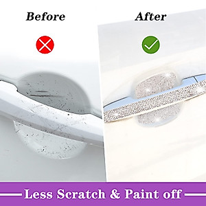 Forjume 8PCS Bling Car Door Handle Protector Rhinestone Universal Saftey Scratch Car Handle Cover Reflective Trim Stickers Bling Car Door Handle Stickers Car Door Bowl Protection Woman & Man (Silver)
