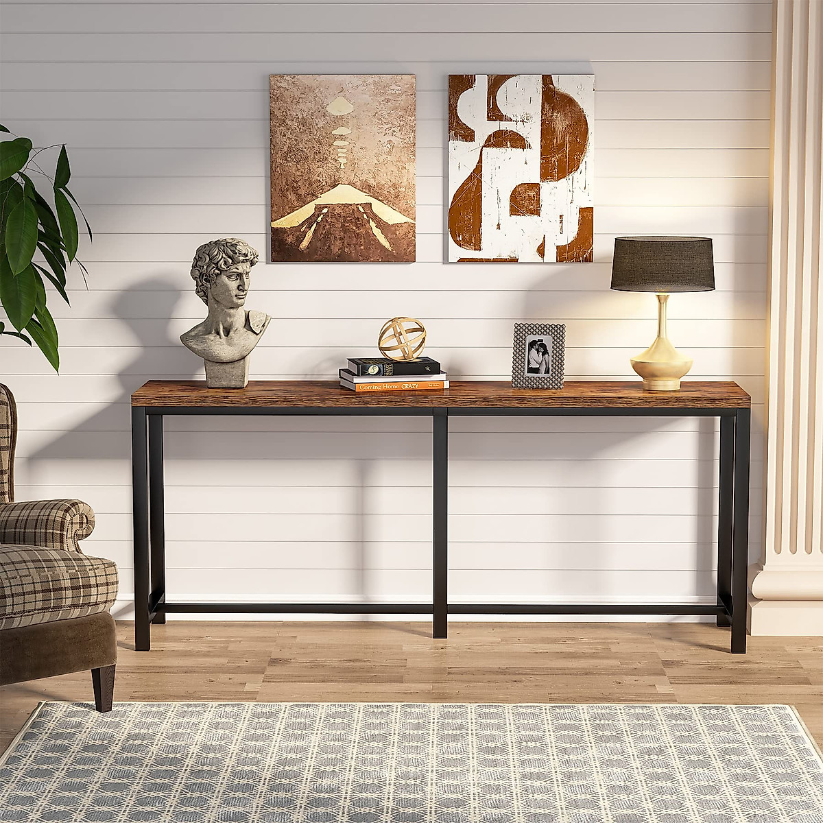 Tribesigns 70.9 inch Extra Long Console Table Behind Couch, Easy Assembly Sofa Table for Living Room Small Space, Modern Gold Narrow Entryway Hallway Table (Gold and White)