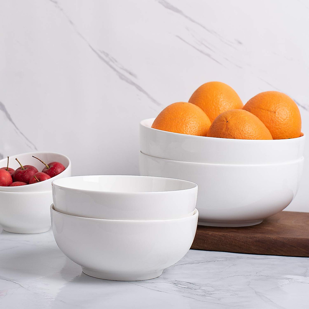 DELLING 22 Oz Ceramic Soup Bowls Set, 6.6" White Porcelain Mixing Bowls, Large Serving Bowls for Kitchen, Cereal, Snack, Rice, Pasta, Salad, Oatmeal, Set of 3, Microwave and Dishwasher Oven Safe