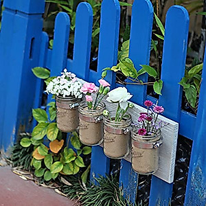 BeSuerte Rustic Antique Mason Jar Organizer Hanging Wall Holder for Home Decor, Bathroom, Kitchen, Office, Farmhouse with 4-Jar,Gray