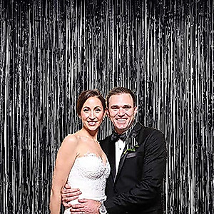 Black Backdrop Curtain for Party Supplies - 6.5x8.2ft, Pack of 2 | LILF Black Tinsel Foil Fringe Curtain Streamers for Birthday Party Halloween Graduation Decoration Black Photo Booth Backdrop Props