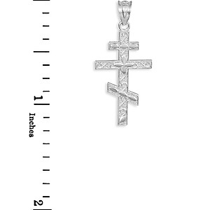 925 Sterling Silver Russian Orthodox Cross Pendant Necklace, 16"