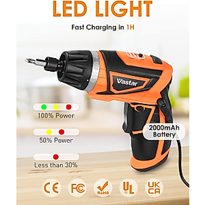 Vastar 7.2V Cordless Screwdriver, Electric Power Screwdriver Set With Rechargeable Battery & Pivoting Handle, 320RPM/10+1 Torque Small Automatic Screw driver Kit with 47Pcs Bits/LED Front Light