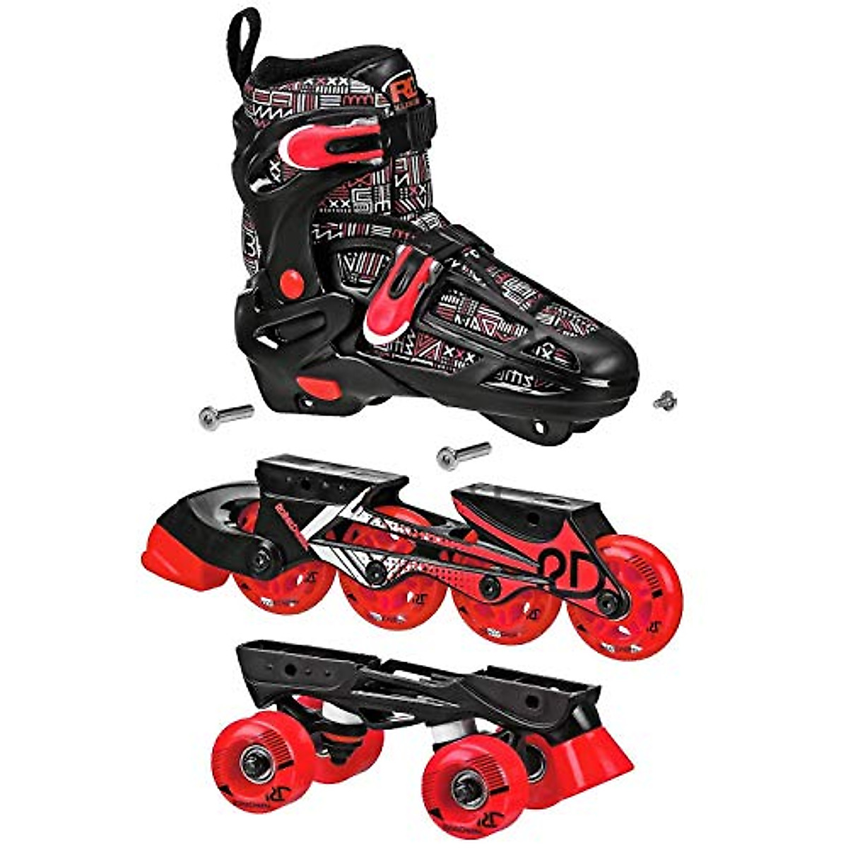 Roller Derby Caspian Boys Adjustable Inline-Quad Combo Skates - RED/Black Size 12-2