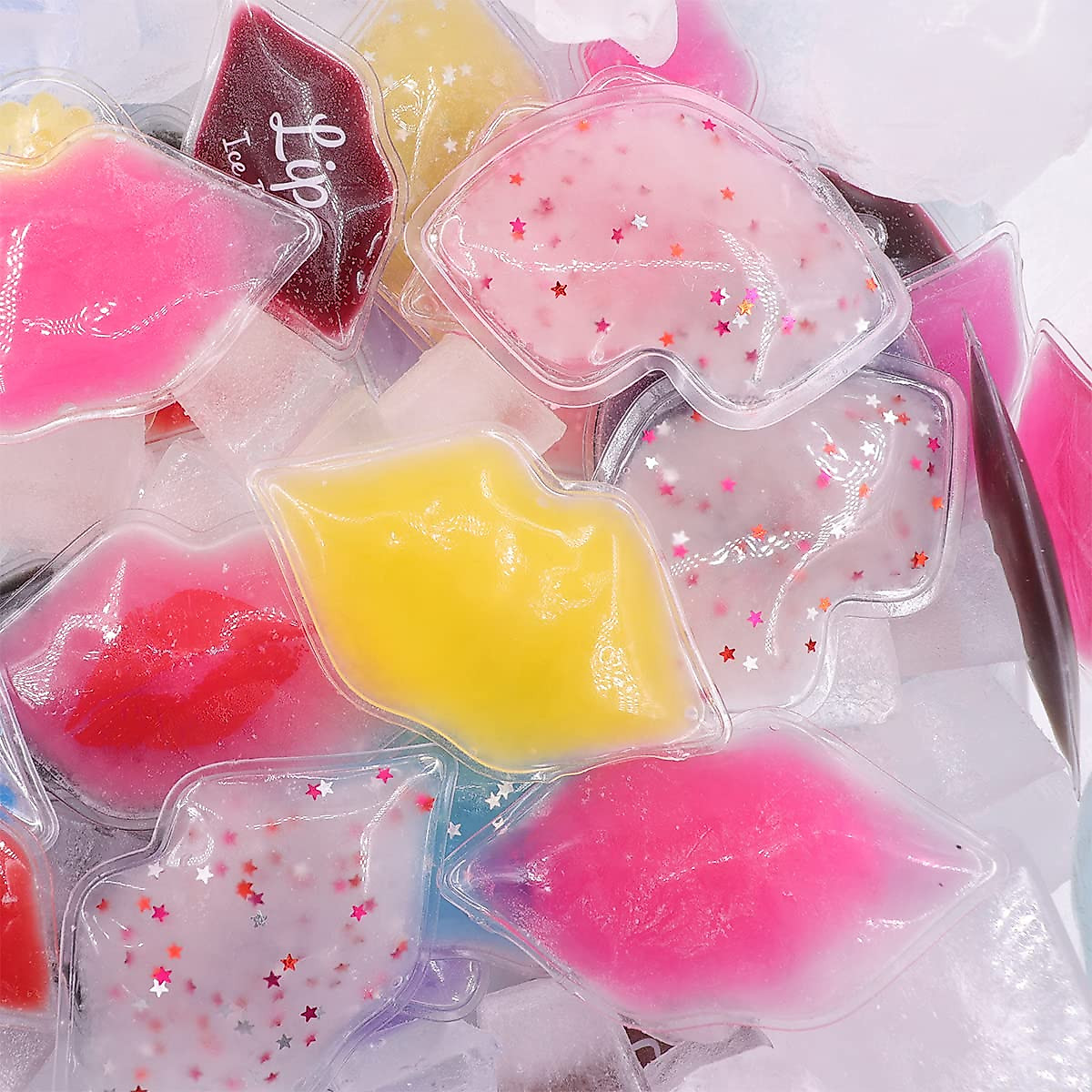 Lip Ice Pack for Cosmetic (20 Pack) Small Ice Pack for Lip Filler, Mini Ice Pack Cold Use for Lip Keep Lipstick from Fading, Heat Use for Makeup Remover, Gift for Girl Woman (Yellow + red）