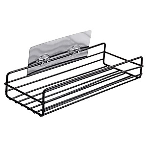 FUNOMOCYA Iron Storage Rack Storage Shelves Storage Shelf Self-Adhesive Storage Rack Kitchen Organizer Wall Mount Rack Black