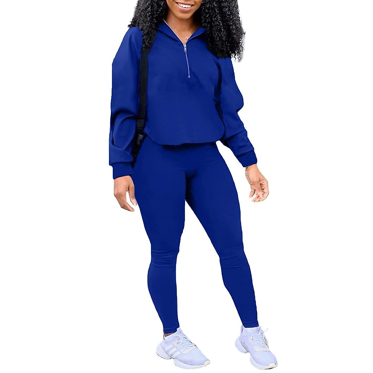 EOSIEDUR Women's Solid Sweatsuit Set Two Piece Long Sleeve Pullover and Waistband Sweatpants Sport Outfits Sets, Blue X-Large