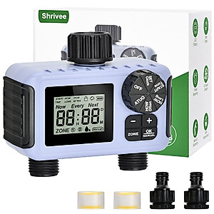 Sprinkler Timer 2 Outlet, Programmable Water Timer for Garden Hose, Rain Delay/Manual/Automatic System, Waterproof Digital Irrigation Timer System for Yard Outdoor Watering, Lawns and Pool