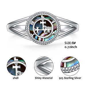 DAOCHONG Sigil of Lilith Abalone Shell Statement Ring S925 Sterling Silver Sigil of Lilith Statement Ring Gifts for Women Men Size 7