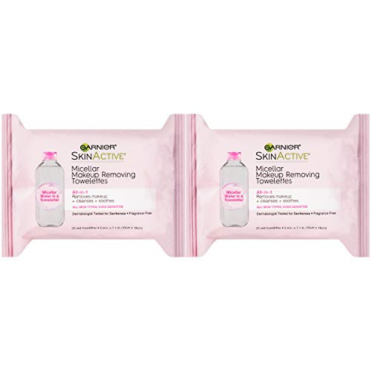 Garnier Micellar Facial Cleanser & Makeup Remover Wipes, Gentle for All Skin Types (25 Wipes), 2 Count (Packaging May Vary)