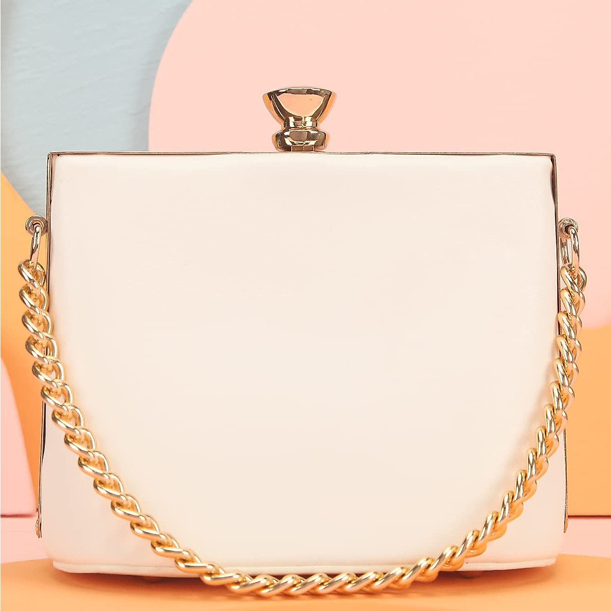 Fawziya Evening Clutch Studded Diamond Thick Chain Novelty Medium Purses For Women Formall-White