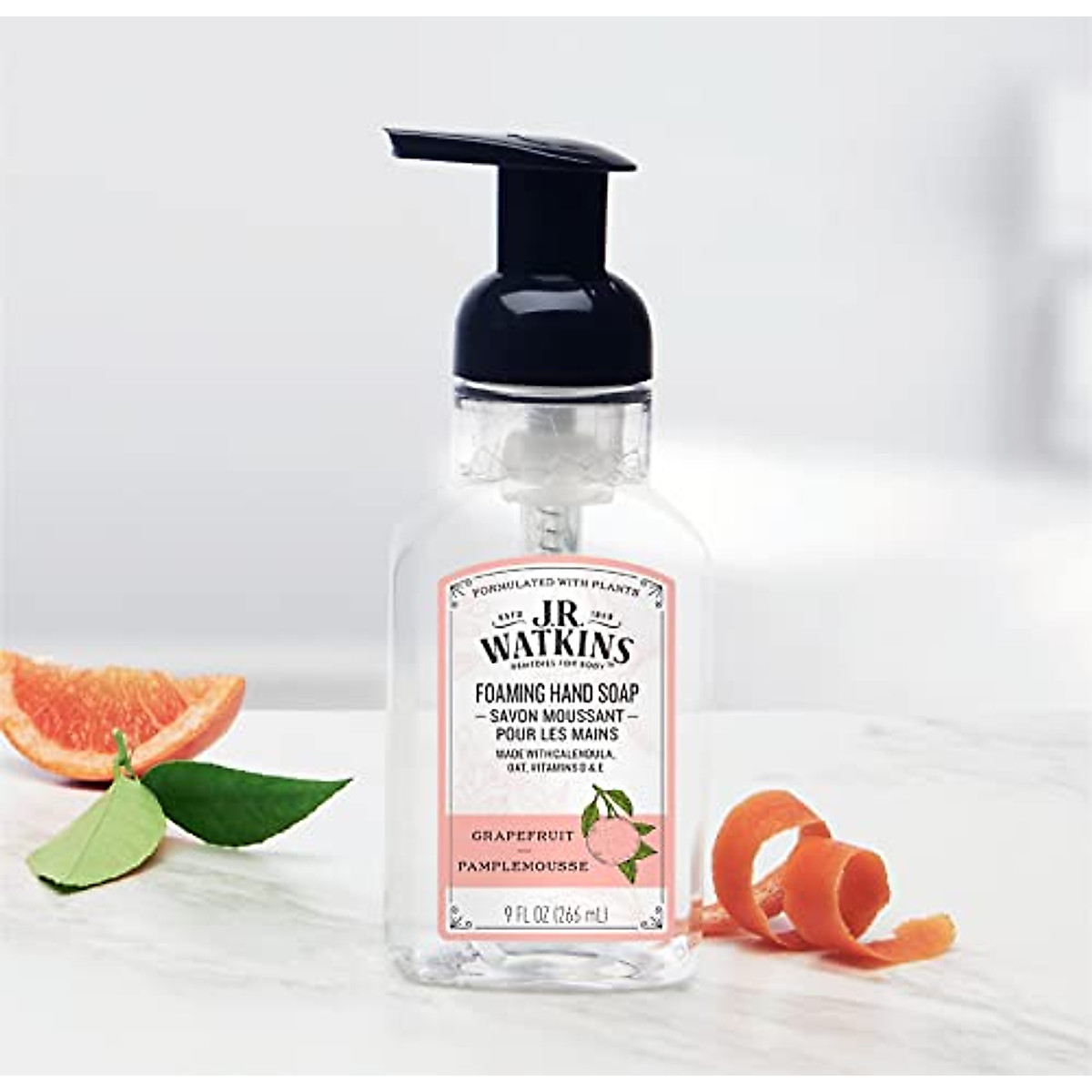 J.R. Watkins Foaming Hand Soap Pump with Dispenser, Moisturizing All Natural Hand Soap Foam, Alcohol-Free, Cruelty-Free, USA Made, Use as Kitchen or Bathroom Soap, Grapefruit, 9 fl oz, 6 Pack