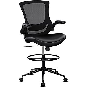 Misolant Drafting Chair, Tall Office Chair for Standing Desk, Standing Desk Chair Office Chair with Adjustable Lumbar Support and Footrest, PU Leather Chair Office Drafting Chair