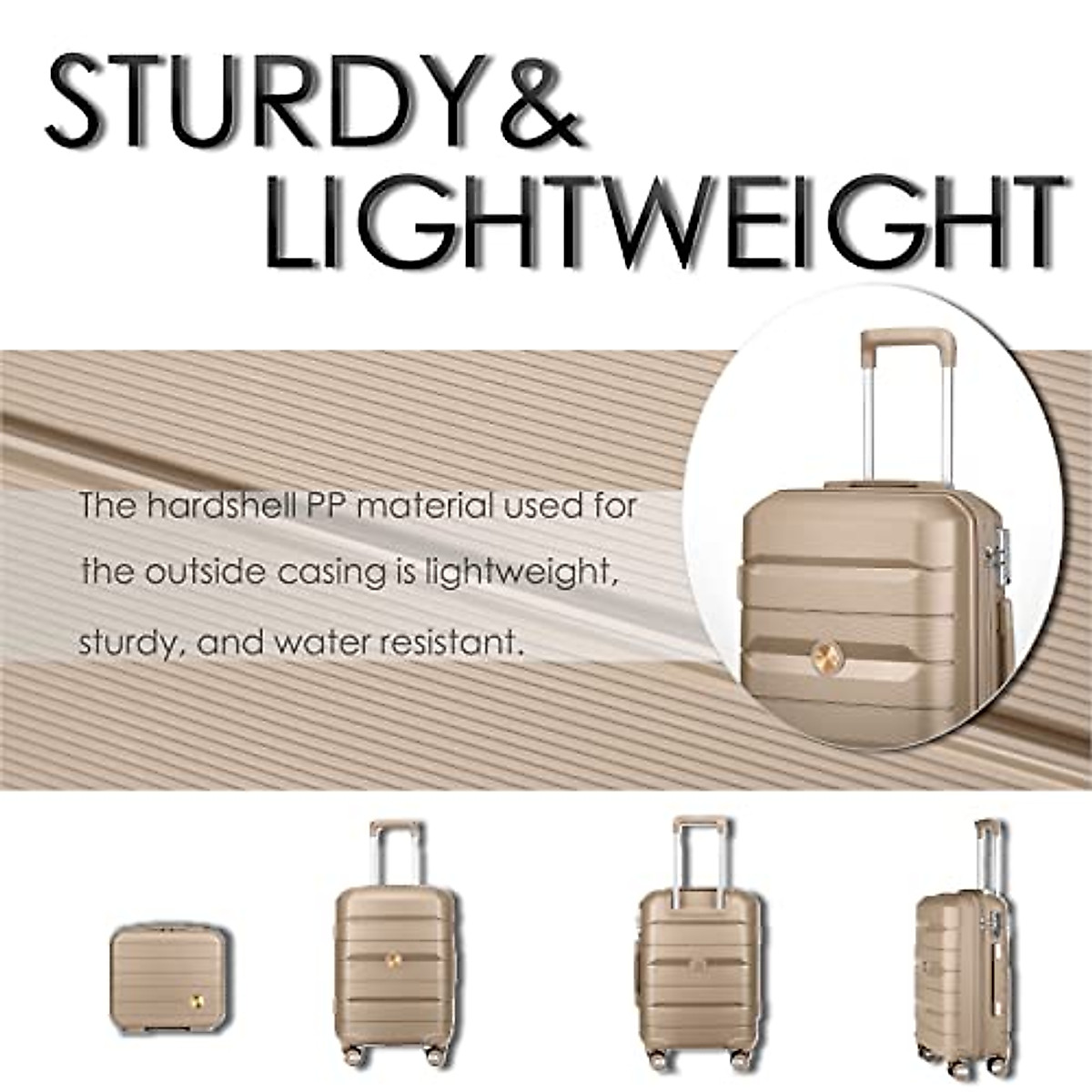 Somago 2 Piece Luggage Set Carry On Suitcase 20 INCH Lightweight Hard Shell PP Suitcase with TSA Lock Spinner Wheel 22x14x9 Airline Approved (Noble Golden)