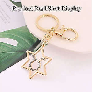 Mwuyrlw Letter Keychain,Number Keychain,Constellation Keychain for Women,Crystal Rhinestone Key Rings for Handbag Purse (Taurus Keychain)