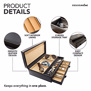 Stock Your Home Mens Valet Tray, Men's Jewelry Box, Night Stand Organizers and Storage, Bedside Table Organizer, Watch Box for Dresser, Faux Leather (Black & Beige)