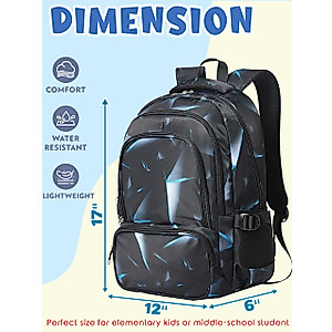 BLUEFAIRY Boys Backpack Elementary Kids School Bags Middle School Primary School Bookbags Lightweight Sturdy Durable Gift with Plenty of Pockets Age 5-9（Black&Blue
