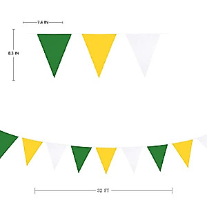 32Ft Yellow Green White Pennant Banner Fabric Triangle Flag Bunting Garland for Spring Summer Party Decorations Birthday Wedding Engagement Baby Shower Tea Party Outdoor Garden Hanging Decorations