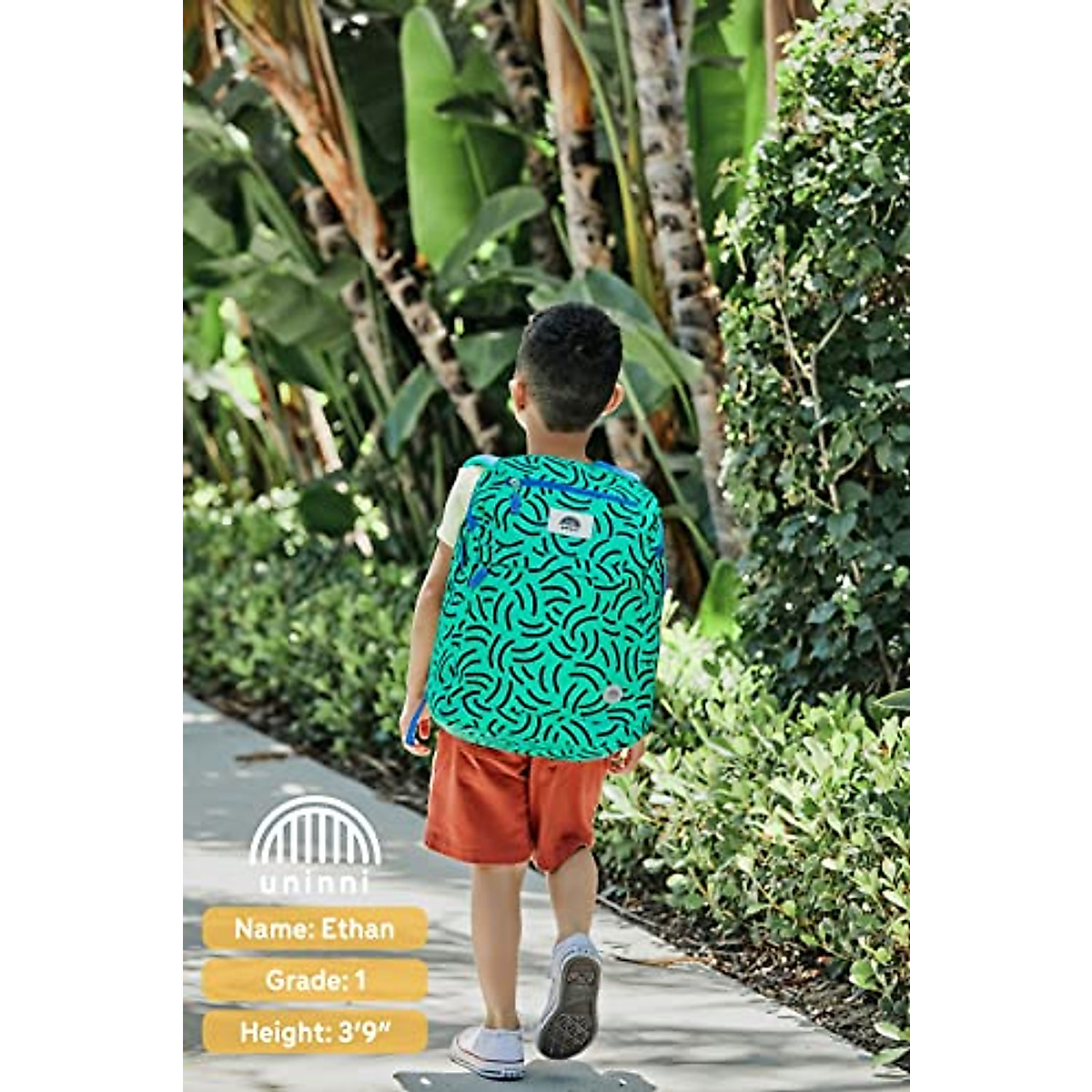 uninni 16" Kid's Backpack for Girls and Boys Age 6+ with Padded, and Adjustable Shoulder Straps. Fits Height 3'9" Kids (Strokes Green)