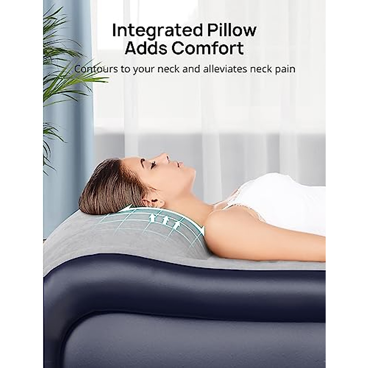 Evajoy Queen Air Mattress with Built-in Pump, Inflatable Air Mattress with Integrated Pillow, Fast Inflation/Deflation, Airbed with Thickened PVC Build, Waterproof Flocking, for Home, Camping, Guests