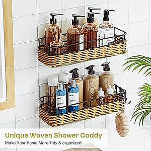 Gusio Shower Caddy Bathroom Organizer and Storage, Hand-made Woven Shower Shelves for Inside Shower Bathroom Decor, Self Adhesive Shower Holder Accessories for Farmhouse Wall RV Apartment Essential
