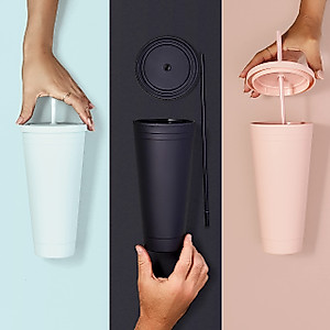 Maars Acrylic Travel Tumbler with Lid and Straw | 32oz Premium Insulated Double Wall XL Plastic Reusable Cups - Matte Dusty Blue, 2 Pack