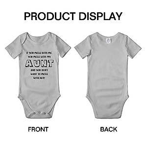 BABYWEN If You Mess With Me You Mess With My Aunt And You Dont Want To Mess Cute Baby Clothes Short Sleeve Romper Bodysuits (Grey, 3-6M)