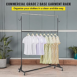 VEVOR Z Rack, 300 lbs Industrial Grade Z Base Garment Rack, 24" x 62" x 85" Height Adjustable Clothes Rack, Heavy Duty Clothing Rack w/ Lockable Casters for Home Store w/ Add-on Hang Rail Black