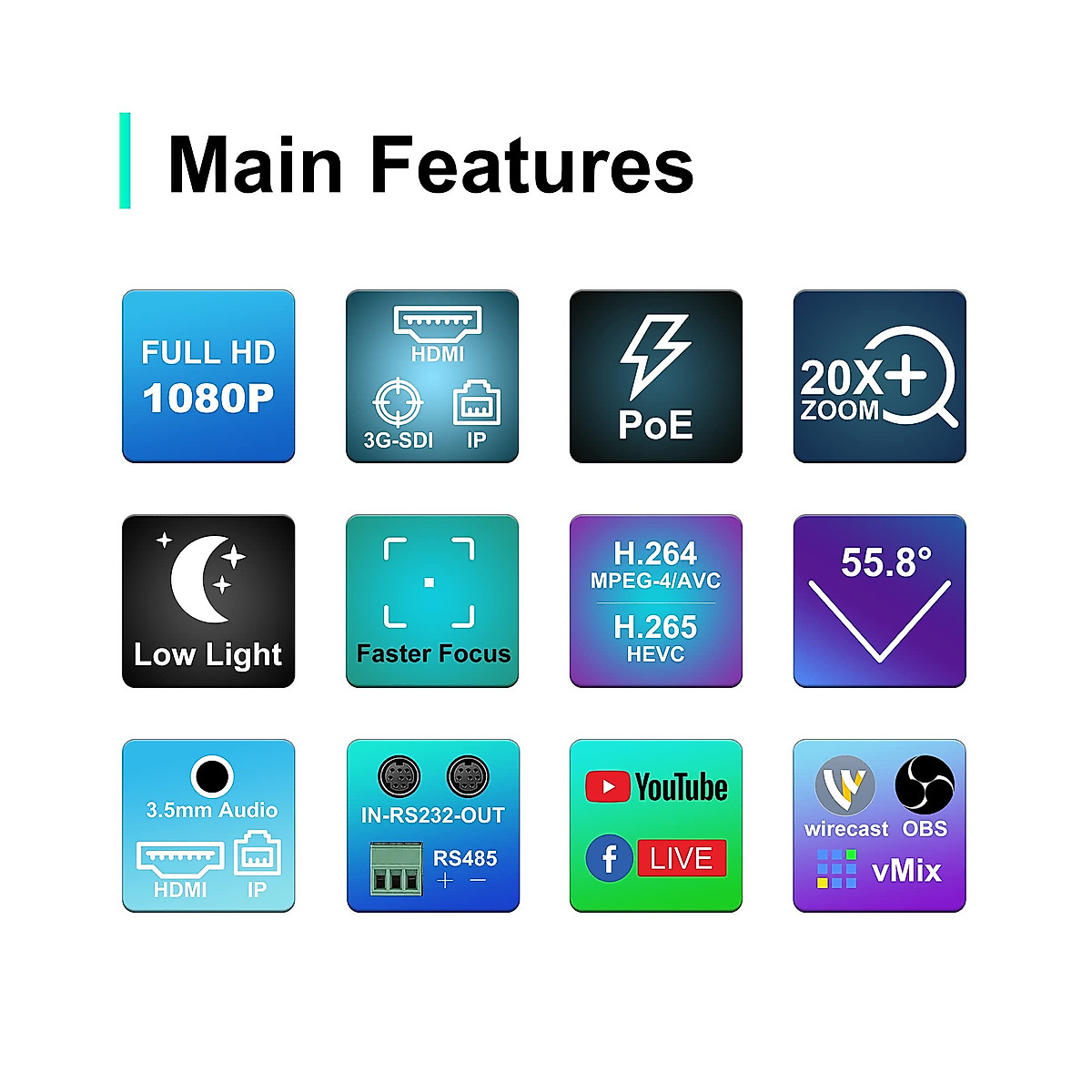 FoMaKo PTZ Camera HDMI 20x Optical Zoom 3G-SDI IP Live Streaming Camera, True to Life Colors, PoE Supports, HDMI PTZ Camera for Church Services Worship Education vMix OBS Wirecast (Black)