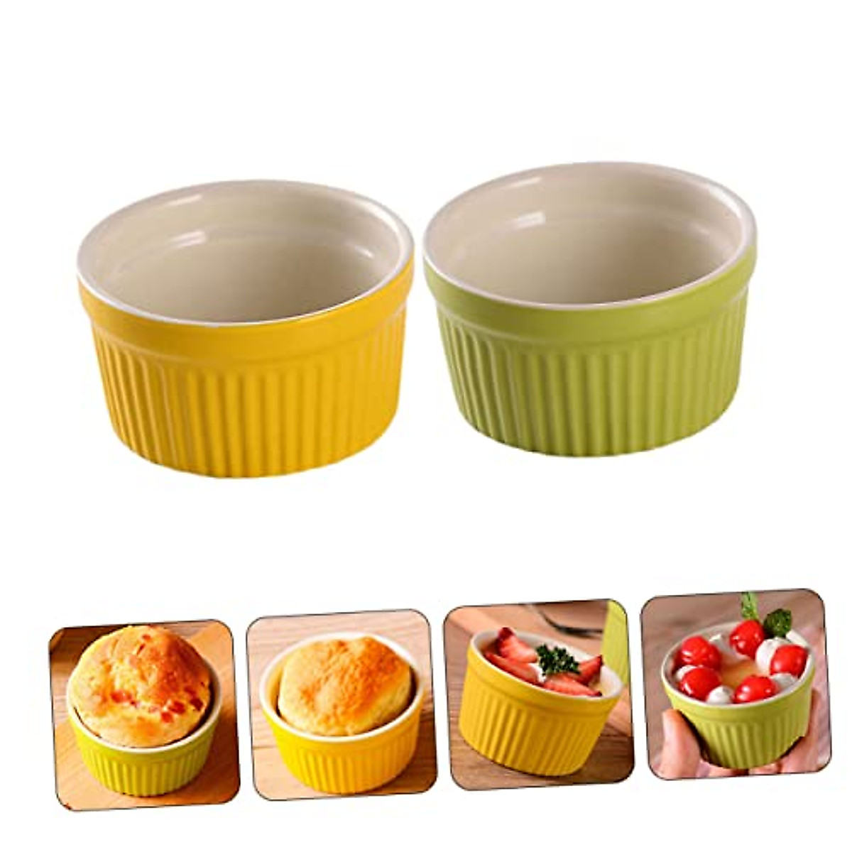 Balacoo 6 Pcs ceramic baking cup creme brulee ramekins porcelain ramekins Porcelain Dishes Oven Safe Round oven bowl Small Baking Bowl mini oven Kitchen Bowl breakfast bakeware ceramics