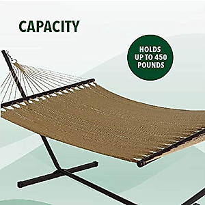 Project One 10FT Polyester Soft-Spun Rope Hammock, 51inch Large Double Wide Two Person with Spreader Bars - for Outdoor Patio, Yard, and Porch (Tan)