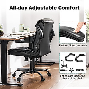 OLIXIS Office Computer Desk Chair with Flip-up Armrest Cushion Lumbar Back Support，Relieve Physical Fatigue, 20.08" D x 20.47" W x 43.14" H, Black